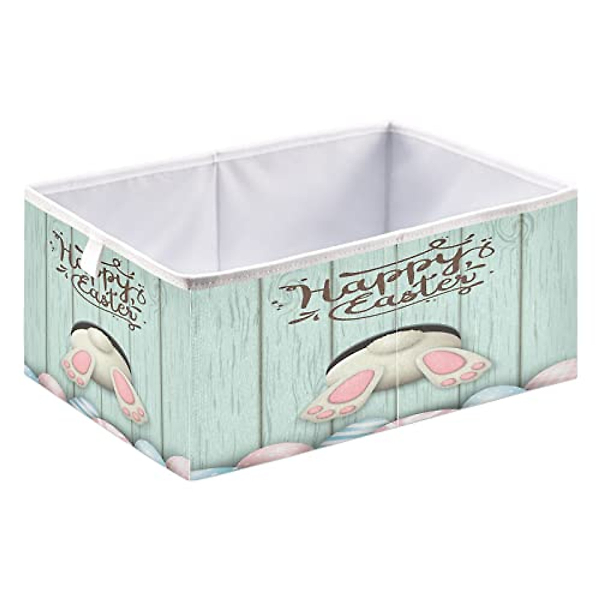 Kigai Cute Easter Bunny Cube Storage Bin, 11x11x11 in Collapsible Fabric Storage Cubes Organizer Portable Storage Baskets for Shelves, Closets, Laundry, Nursery, Home Decor