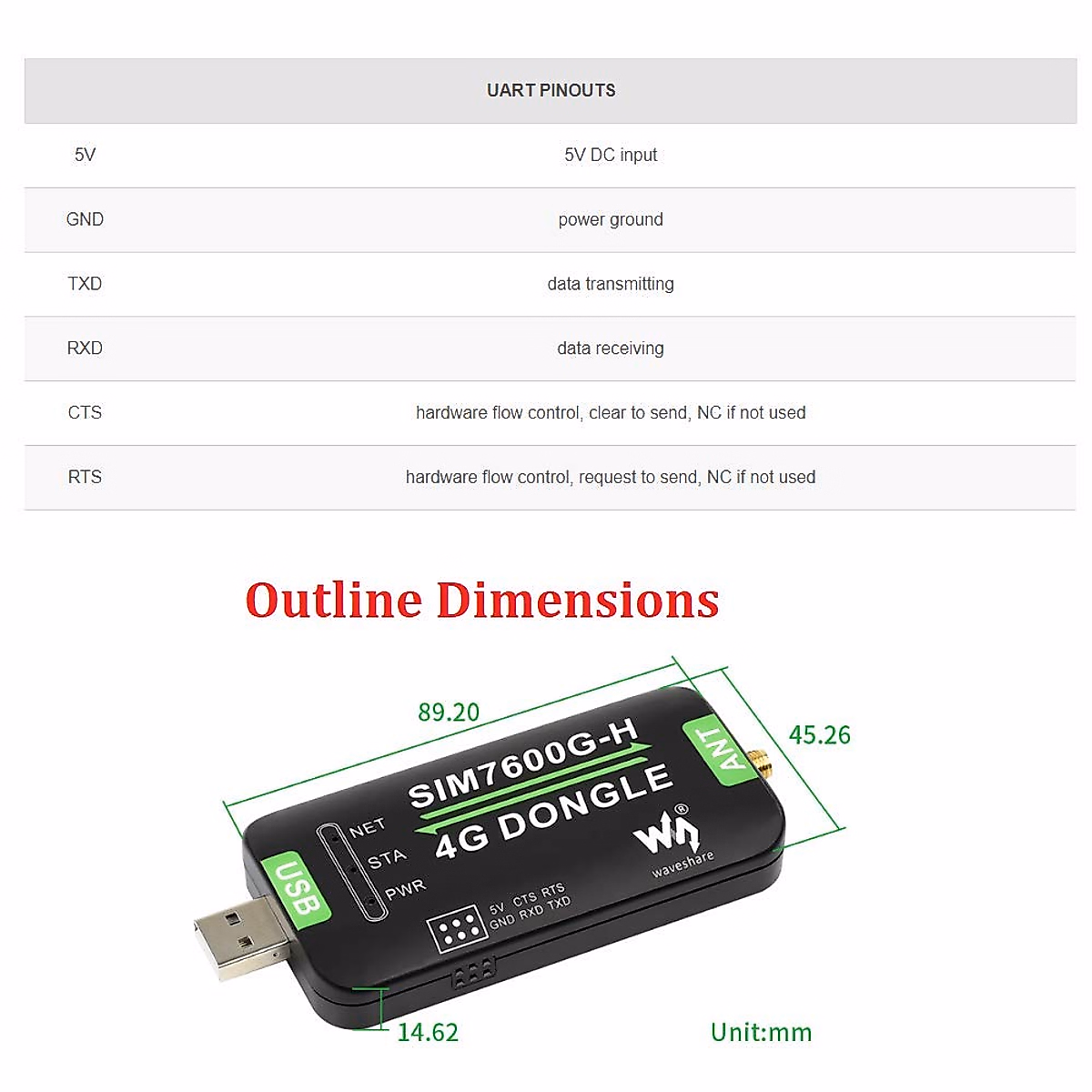 waveshare SIM7600G-H 4G DONGLE LTE USB Adapter for Industrial Grade 4G Communication and GNSS Positioning,Support/PC/Raspberry Pi/Drone/Industrial Computer,150Mbps Downlink Rate,Global Band Support