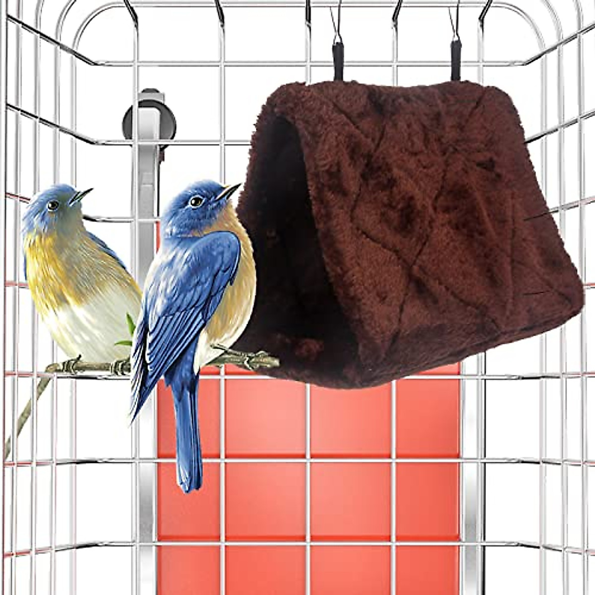 Miayaya Winter Warm Bird Nest House Shed Hut Hanging Hammock House Snuggle Plush Fluffy Finch Cage for Hamster Budgies Parakeet Cockatiel Cockatoo Lovebird Parrot 9.45 x 5.9 x 7.08 inch (Dark Coffee)