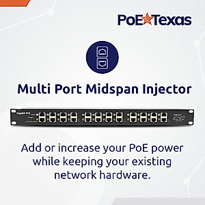 PoE Texas - PoE Injector - 12 Port Gigabit Passive Midspan Injector with 48V 120 Watt UL Power Supply - Power Over Ethernet for 802.3af or at (PoE+) Devices VoIP Phone, WiFi Access Point, IP Camera