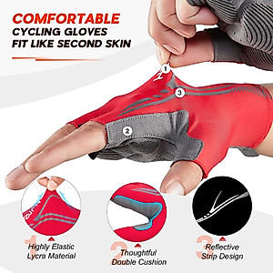 Hikenture Cycling Gloves for Men Women Mountain Road Bike Gloves Half Finger Padded Bicycle Glove (Red, XL)