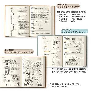 Midori hibino 22290006 Planner, 2024, A6, Daily Blue-Green (Starts January 2024) (Camel)