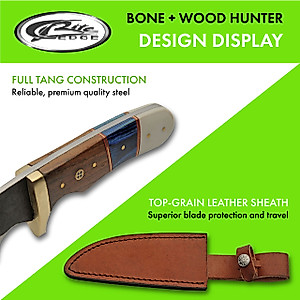 SZCO Supplies 10.5” Bone/Wood Handled Full Tang Outdoor Hunting Knife With Leather Sheath