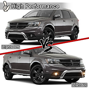 Fog Light Set for 2010-2020 Dodge Journey w / Bulb + Black Bezel Cover, OEM Bumper Driving Fog Light Lamps Assembly w / Wiring Harness Kit & Switch, Fog Lamp Replacement - PS 12V 24W Clear Lens