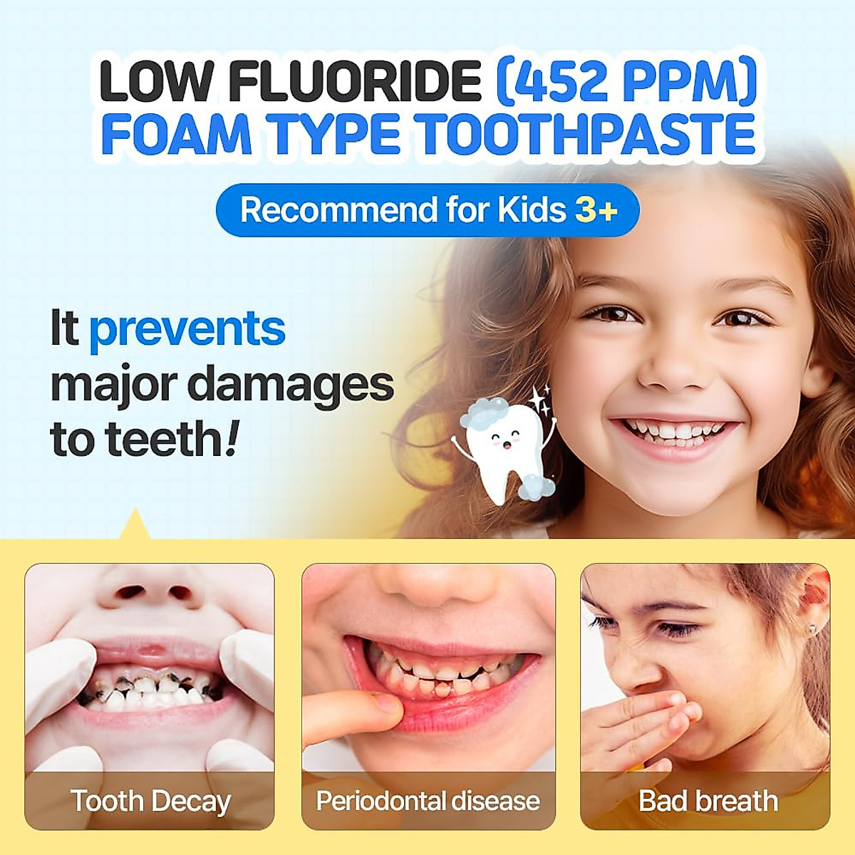 SnowBuddy Foam Toothpaste Kids - Strawberry Flavors - 1 Pack, Anti Cavity with Low-Fluoride, for u-Shape Toothbrush and Mouthwash for Dental Care