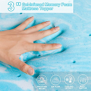 Opoiar Memory Foam Mattress Topper Full 3 inch Ventilated Bed Topper,Cooling Gel Infused for Pressure Relief & Back Pain,Full Size in a Box,Medium-Firm,Made in USA,CertiPUR-US Certified, Blue