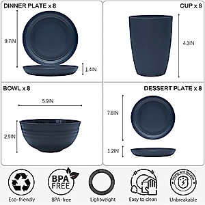 Plastic Dinnerware Sets for 8,Dhnvcud 32pcs Unbreakable,Lightweight & Reusable Dinnerware Set,Plates, Bowls, Cups,Service for 8,Microwave Dishwasher Safe Dishes Sets for Kitchen,Camping,RV