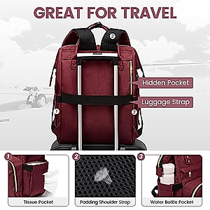 LOVEVOOK Laptop Backpack for Women,15.6 Inch Professional Womens Travel Backpack Purse Computer Laptop Bag Nurse Teacher Backpack,Waterproof College Work Bags Carry on Back Pack with USB Port,Wine Red