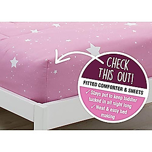 Delta Children 4 Piece Toddler Bedding Set for Girls - Reversible 2-in-1 Comforter - Includes Fitted Comforter to Keep Little Ones Snug, Bottom Sheet, Top Sheet, Pillow Case - Pink Blushing Star