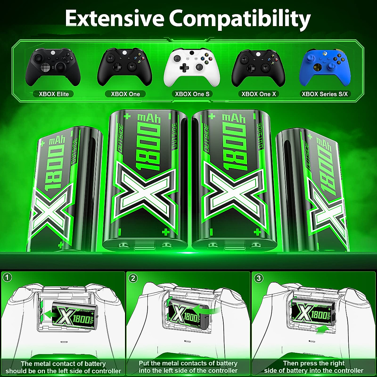 Kytok Rechargeable Battery Pack, Battery Charger Compatible with Xbox One/Series X|S/Xbox Elite Controller, 4 x 1800 mAh Controller Battery Pack Replacement for Xbox Series X|S/Xbox One Controller