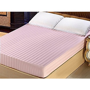 Lasin Bedding, Luxury Super Soft 100% Cotton Duvet Cover Pillowcases Fitted Sheet Set, Stripe, Queen, Pink