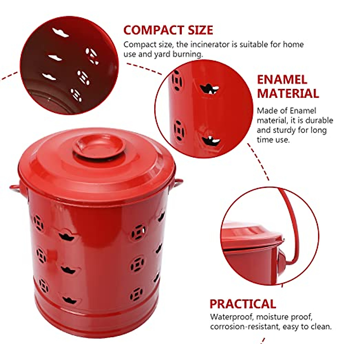 DOITOOL Rest Cloud Money Burning Pot with Hook Burn Incinerator Cage Pit Enamel Garden Cage Enamel Burner Bucket for Garden Leaf Trash Wood Backyard Bonfire Red Tabletop Fireplace