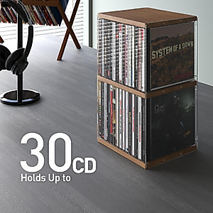 AREAJD 2 Pack Retro Walnut-colored MDF CD Holder Desk Rack Organizer, Holds 30 CD Case, Cd Holder Stand, CD Storage/Shelf/Tower/Stand Dollar, Fit for Theatre Room