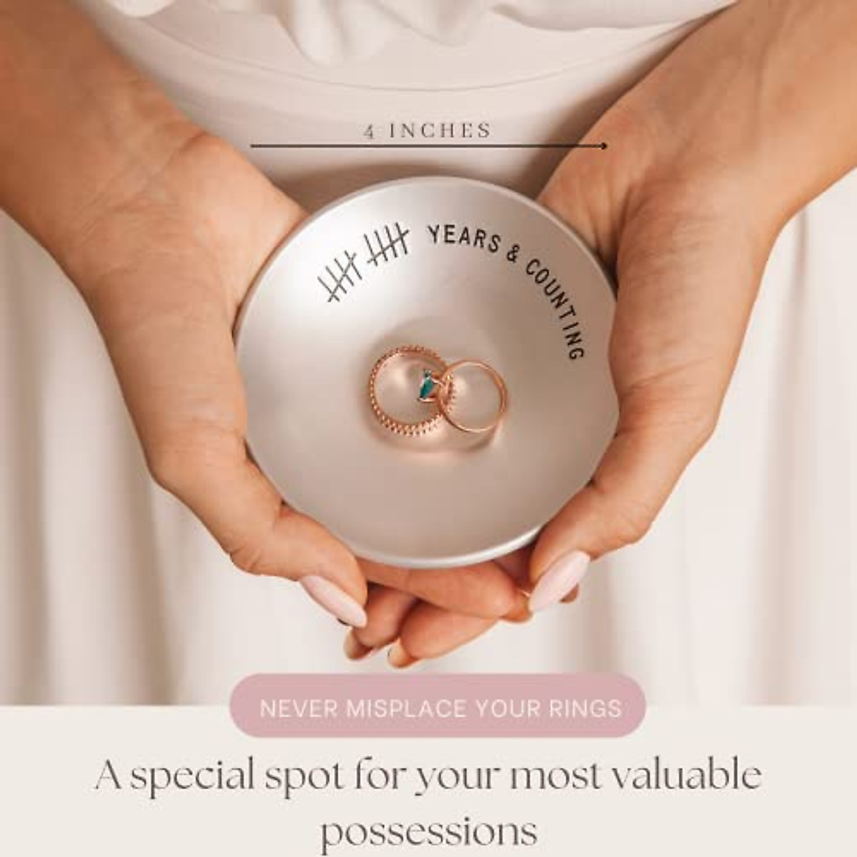 PureRejuva 10th Anniversary Tin Gifts – 4 In, Engraved, Aluminum Wedding Ring Holder Dish & Gift Box – 10 Year Anniversary for Him & 10 Year Anniversary for Her Smooth Style