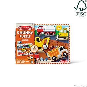 Melissa & Doug Construction Vehicles Wooden Chunky Puzzle (6 pcs) - FSC Certified