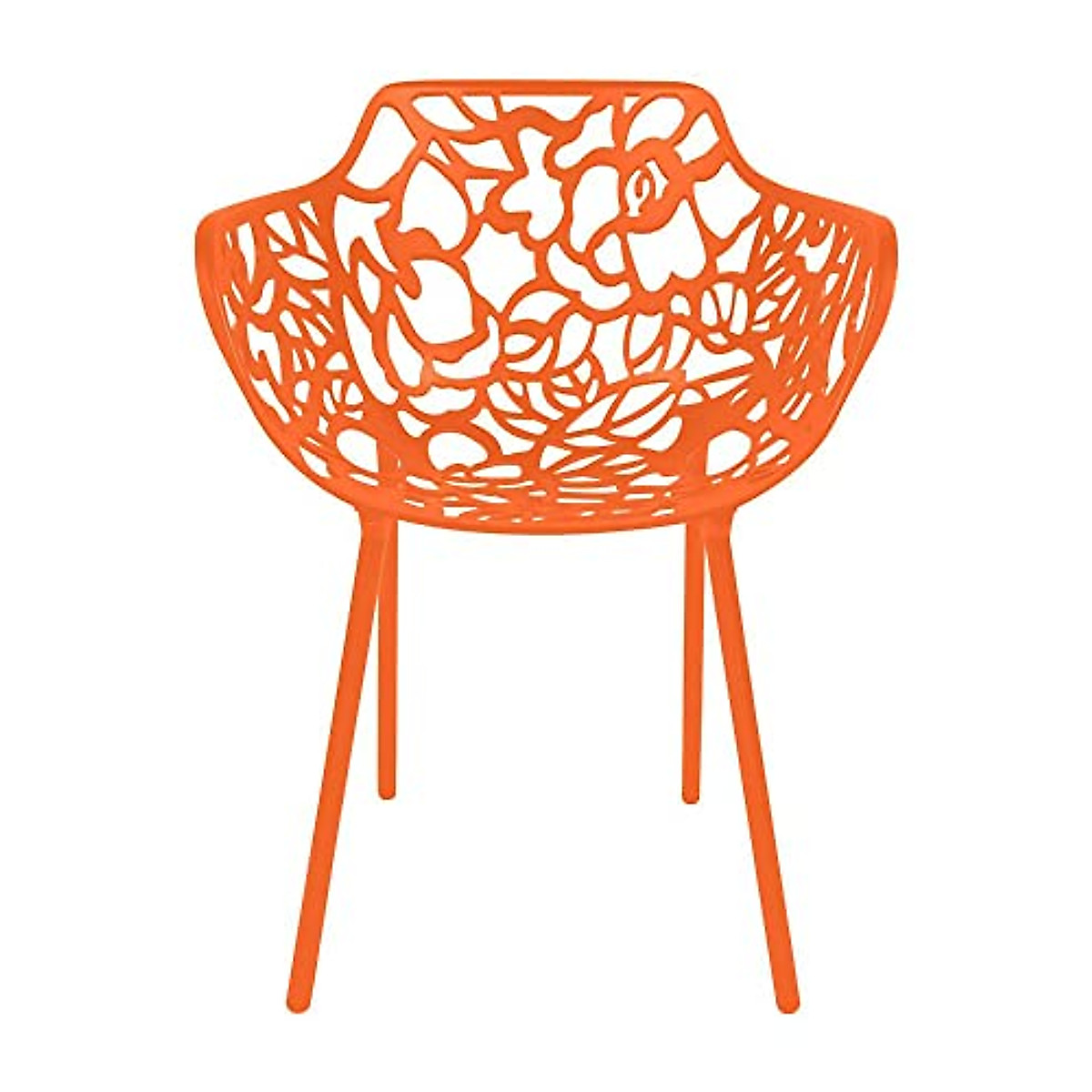 LeisureMod Devon Modern Aluminum Indoor-Outdoor Stackable Patio Dining Armchair, Orange