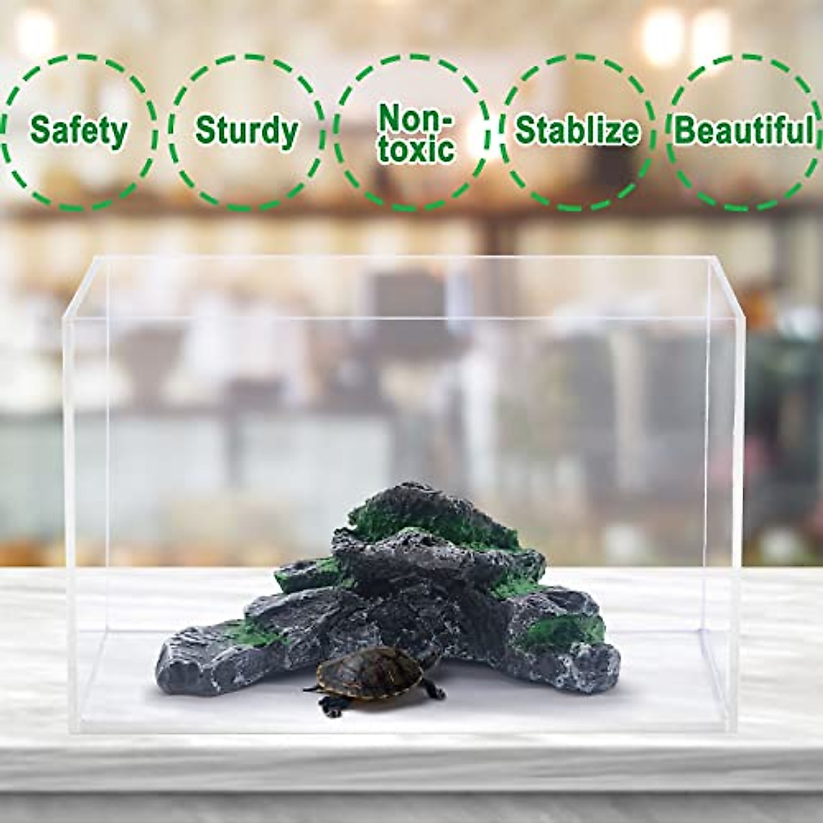 Hamiledyi Turtle Basking Platform Tortoise Climbing Ramp Shale Step Ledge Reptiles Dock Resting Terrace Aquarium Rock Ornament Decoration for Turtles Frogs Newts Salamanders