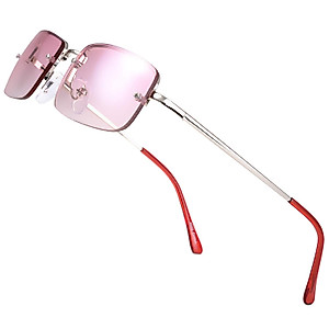 The Fresh Minimalist Small Rectangular Sunglasses Clear Eyewear Spring Hinge - Gift Box Package (206-Silver, Pink, 51)