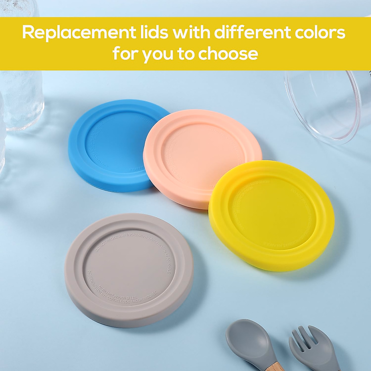 4pcs Ice Cream Containers Silicone Lids Compatible with Ninja Creami NC299AMZ NC300 NC301 Pints Ice Cream Maker, Silicone Covers Replacement BPA Free Storage for Ice Cream Accessories