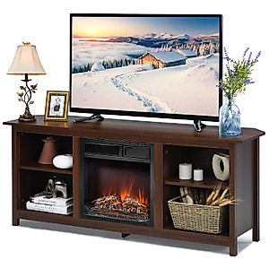 Tangkula Fireplace TV Stand, 58 Inches Entertainment Media Console Center w/18 Inches 1500W Electric Fireplace, w/Remote Control and Adjustable Brightness, TV Stand Fireplace for TV Up to 65 Inches