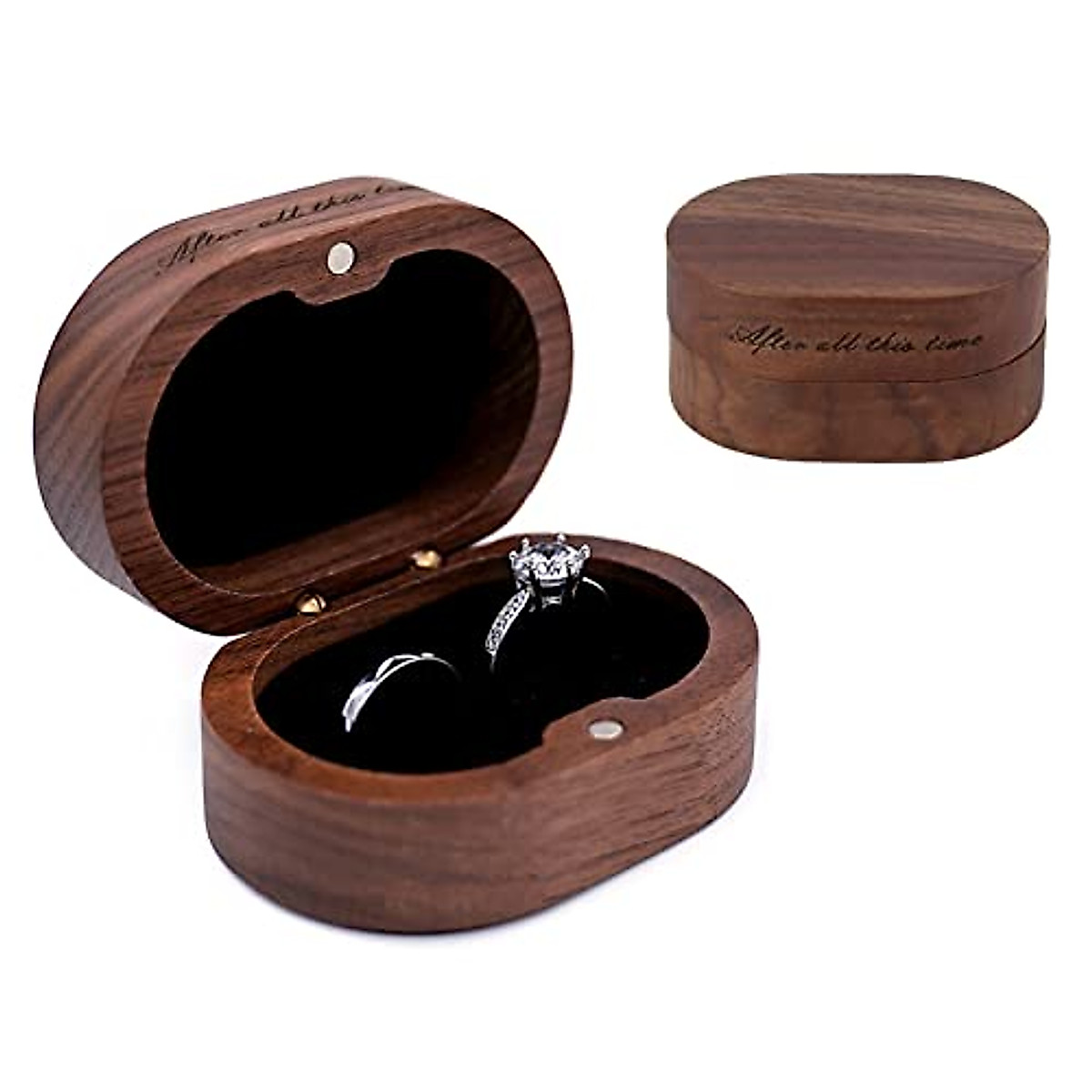 FunisFun Engagement Ring Box, Ring Bearer Box for Two Rings, Small Wooden Ring Box for Proposal/Wedding/Ceremony/Birthday/Gift, the Witness of Love (Walnut)