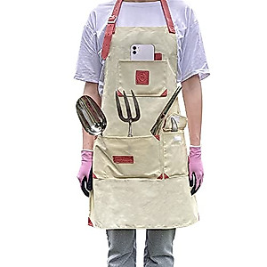 Berry&Bird Canvas Garden Apron with Pockets for Women & Men Waterproof Aprons Adjustable Neck Heavy Duty in Kitchen Cooking Outdoor Gardening