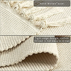 JE JOUE Boho Bathroom Rug 2'x3'，Hand Woven Tassel Solid Color Area Rug, Washable Bedroom Runner mat for Laundry Kitchen Outdoor Bathroom Dorm entryway