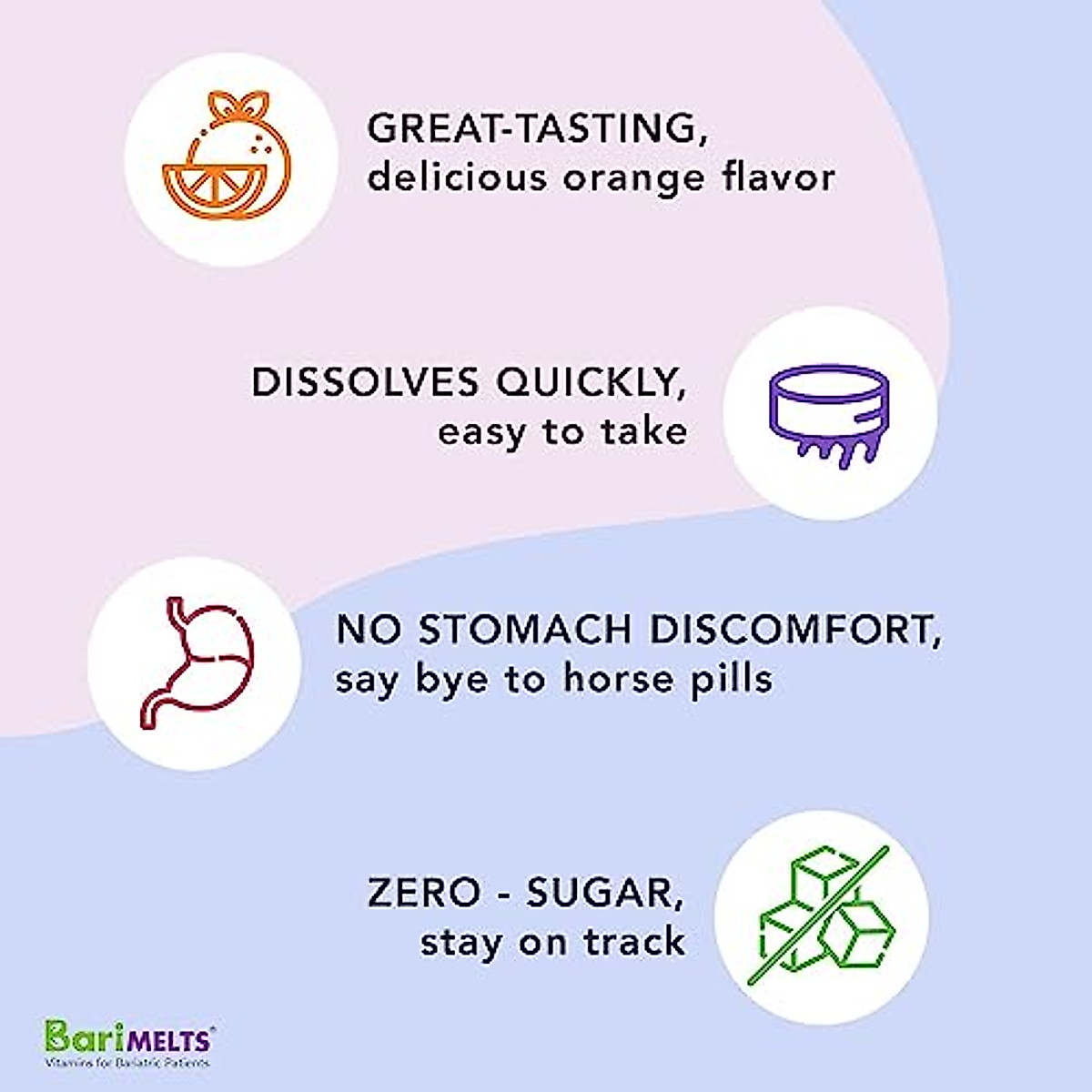 BariMelts Iron with Vitamin C, Dissolvable Bariatric Vitamins for WLS Patients Including Gastric Bypass and Sleeve Gastrectomy, Natural Orange Flavor - 90 Fast Melting Tablets