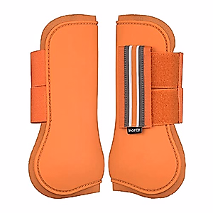 HORZE Adepto Open Front Tendon Boots | Durable Shell with Neoprene Lining - Coral Gold - Horse