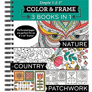 Color & Frame - 3 Books in 1 - Nature, Country, Patchwork (Adult Coloring Book)
