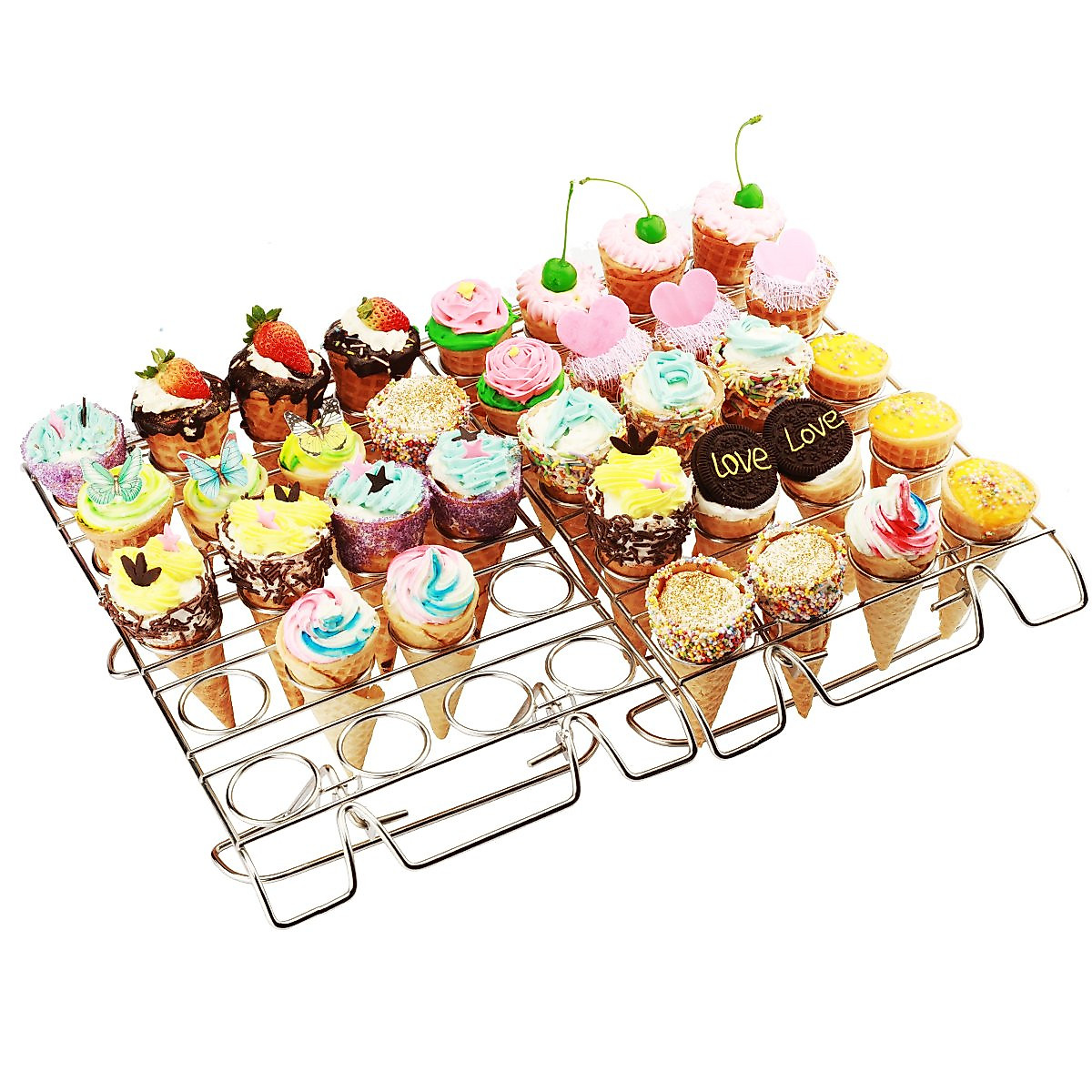 Cupcake Cone Baking Rack, Ice Cream Cone Stand Holder, Waffle Cone Holder,Stainless Steel,20 Capacity Foldable (1)