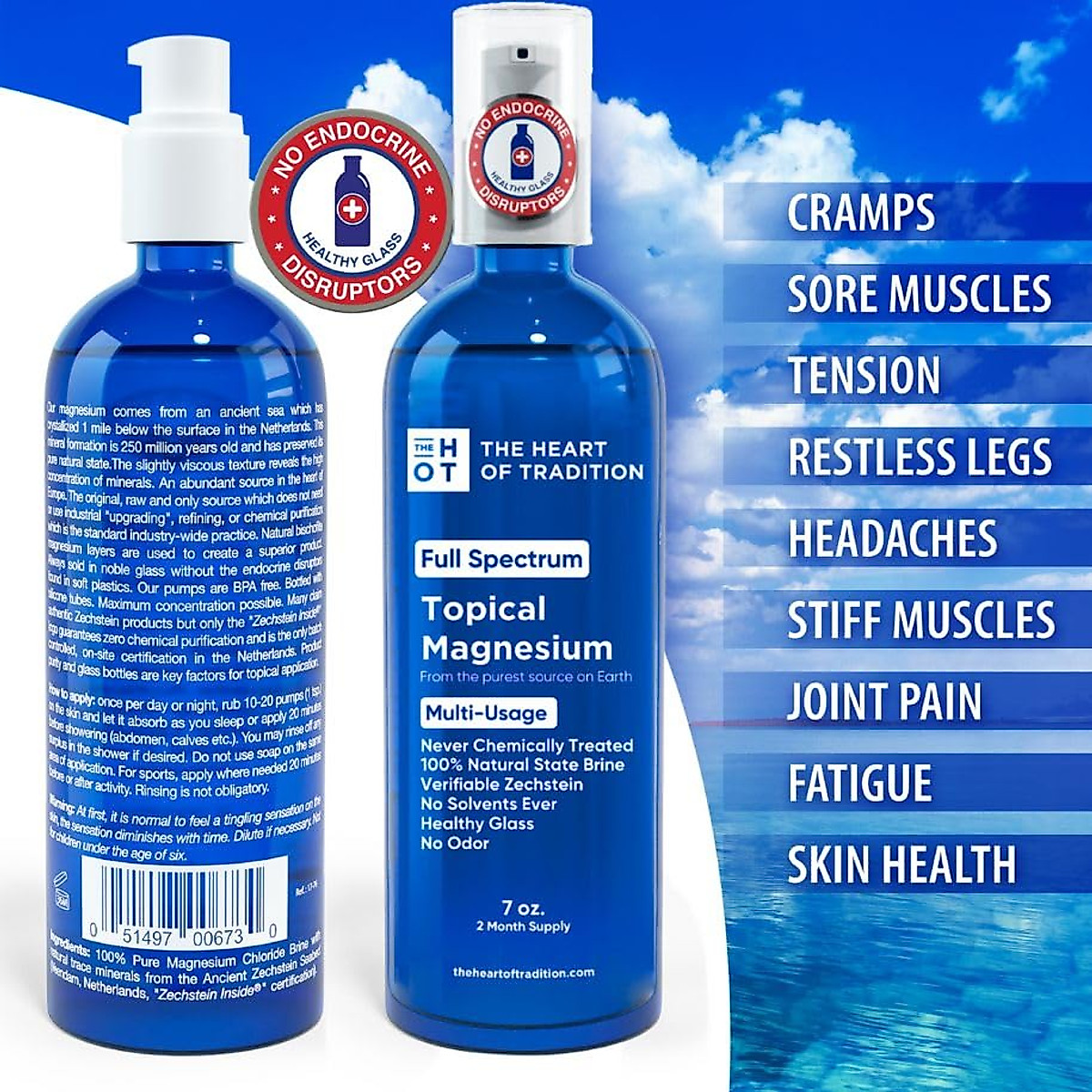 Full Spectrum Transdermal Magnesium Oil - Magnesium Spray in Healthy Glass Certified Zechstein Magnesium Chloride and Trace Minerals (7 fl oz)