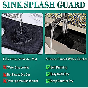 Kitchen Faucet Sink Splash Guard Silicone Faucet Sink Water Catcher Mat Draining Pad Splash Countertop Rubber Drying Mat for Kitchen Bathroom Countertop Protect Sink Splash Guard(Black A)
