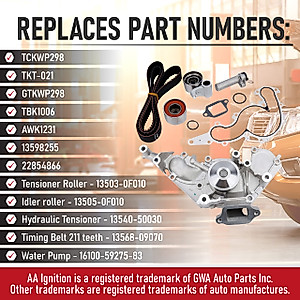 Engine Timing Belt with Water Pump Kit - Compatible with Lexus, Toyota - 4.0L, 4.3L, 4.7L - GS430, GX470, LS430, SC400, SC430, 4Runner, Land Cruiser, Sequoia, Tundra - Replaces TKT-021, TCKWP298