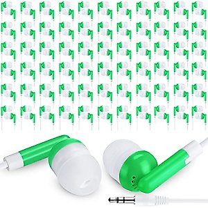Yunsailing 100 Packs Earbuds Bulk Classroom Headphones Pack Individually Bagged 3.5 mm in-Ear Earphones with Wire for Students Adult Schools Hospitals Hotels Library Museums MP3 Gift (Green)
