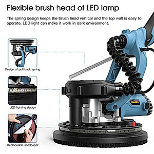 Drywall Sander Handife 7A 800W Electric Foldable Wall Sander, Double-Deck LED Lights Sander, 800-1800RPM Electric Drywall Sander w/Dust-Free Automatic Vacuum System and 12 pcs Sanding Discs (Blue)