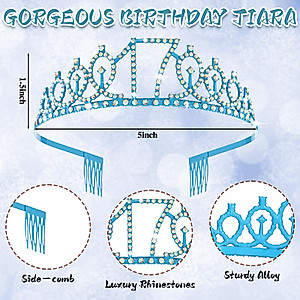 Crowye 17th Dancing Queen Gifts Dancing Queen 17 Cake Topper 17th Tiara Crown Sash Candles 17 Birthday Decorations for Party Accessories(Blue)