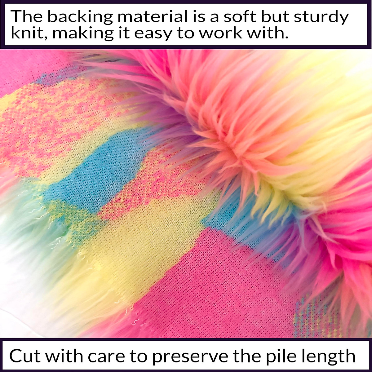 Bianna Pastel Rainbow Patch Faux Fur Fabric, American Seller, Luxury Shag Shaggy Material for Crafting, Sewing, Costumes, Fursuits, Home Decor (30x36 inches)