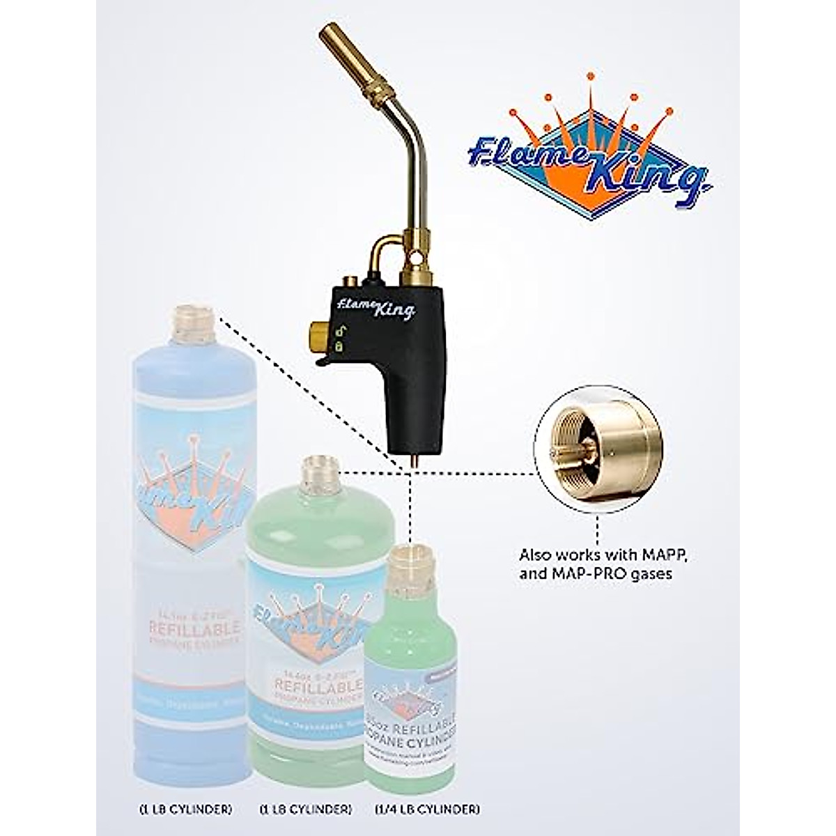 Flame King FK4500CGA High Intensity Propane Torch Head for Soldering, Brazing, Plumbing, Lighting Charcoal/Fire Pits, Compatible with 1LB Cylinders, MAPP, and MAP-PRO
