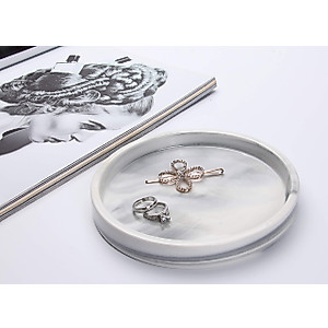 Stone Texture Marble Plate Ceramic Ring Holder Jewelry Dish Perfume Tray Decorative Dresser Organizer Makeup Tray for Vanity, Dresser, Bathroom, Bedroom (Grey, Circular, 6.5")