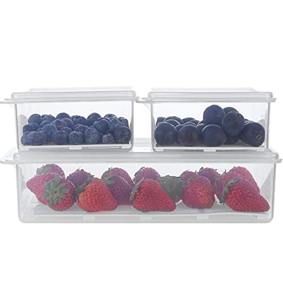 Komax Daykips Berry Containers for Fridge | (Set of 3) lettuce keeper for fridge | Produce Storage BPA-Free Freezer and Fridge Organizers with Dripping Tray | Salad Keeper