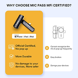 MAONO Wireless Lavalier Microphone for iPhone iPad, MFi Certified, 2.4GHz Wireless Lapel Mic with One Key Noise Cancelling for TikTok, Interview, Vlogging, Live Streaming(WM600 B1)