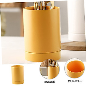 Cabilock 1 Set Kitchen Ceramic Utensil Holder Countertop Kitchen Utensil Crocks Holder Caddy for Cooking Tool Utensils Flatware Organizer Yellow