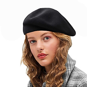 Sydbecs Cashmere Beret Hats for Women Girls, Reversible French Berets Hat Solid Color Style (Black)