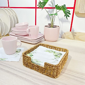 Aevtih Rattan Napkin Holder Woven Guest Towel Holder for Restaurant/Kitchen/Bathroom 7.3" x 7.3" x 2.4" (Dark Yellow)