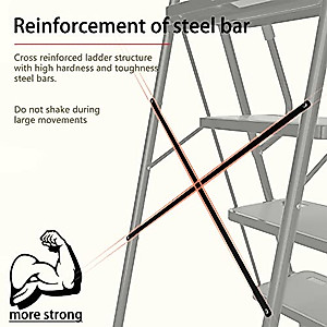 SUZHI Heavy Duty 4 Step Foldable Ladder with Handrails, Attachable Tool Bag & Anti-Slip Wide Pedal Ladders for Indoor Hanging Paintings, Cleaning High ledge&Ceiling,Fan, 300 Pound Capacity