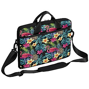 Flamingo Pineapple Pattern Laptop Computer Bag Waterproof Shoulder Messenger Bag 13-15 inch Durable Laptop Tote Bag with Shoulder Strap Handle Lightweight Crossbody Briefcase