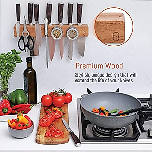 Premium 16 inch Magnetic Knife Holder for Wall with Double Storage & Charming Wood - Knife Magnetic Strip, Knife Magnet, Magnet Knife Holder Strip, Magnetic Knife Strip Knife Rack Kitchen Knife Holder