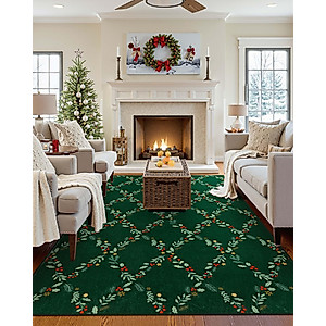 Seavish 2024 Christmas Area Rug 5x7 Area Rugs for Living Room Low Pile Soft Washable Rugs for Bedroom Aesthetic Xmas Green Diamond Floor Cover Carpet Rug for Dining Room Nursery Playroom Home Office
