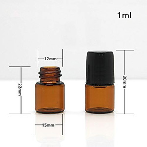 USRommaner 50 Pack 1ml Amber Glass Vials Roll On Bottle,Glass Roller Bottle With Stainless Steel Roller Ball,Black Cap Lid-Perfect Sample For Essential Oils,Aromatherapy,No Leak,Free Opener&Dropper